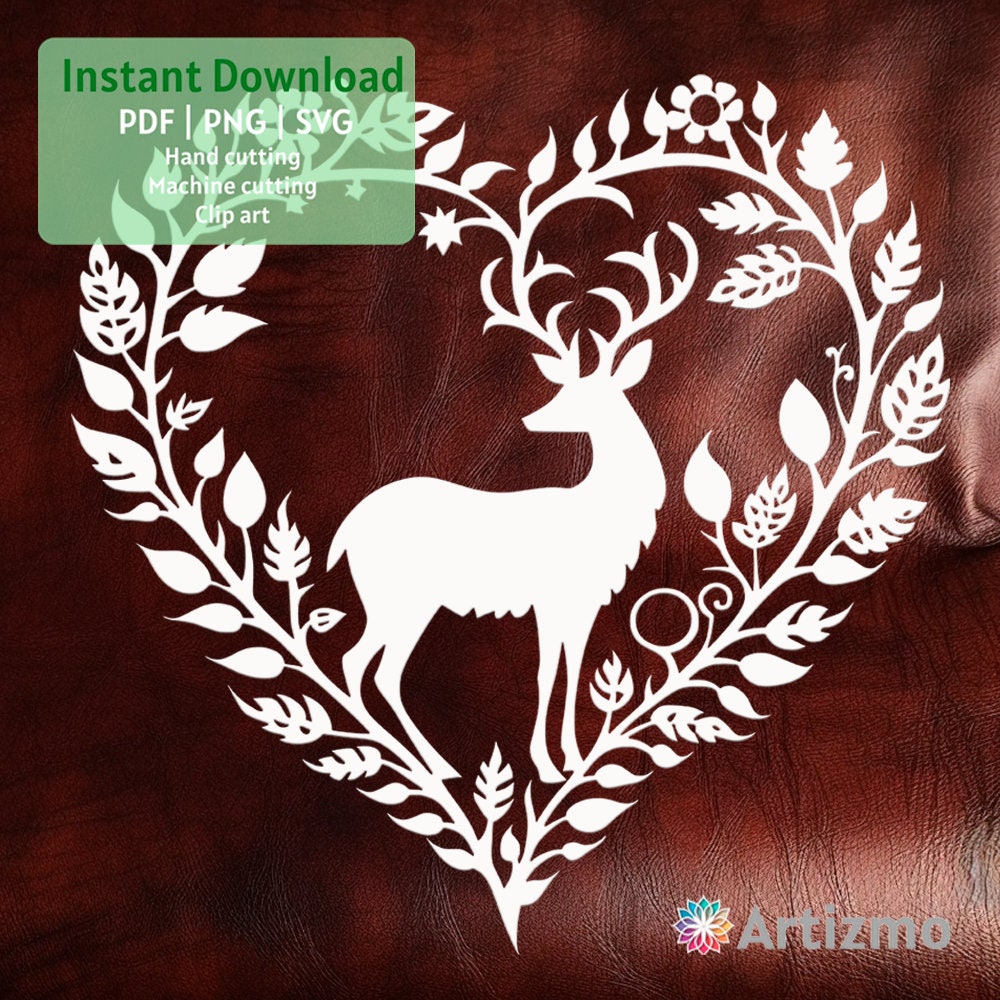 Reindeer Heart Wreath Template PDF and PNG for Hand Cutting SVG for ...
