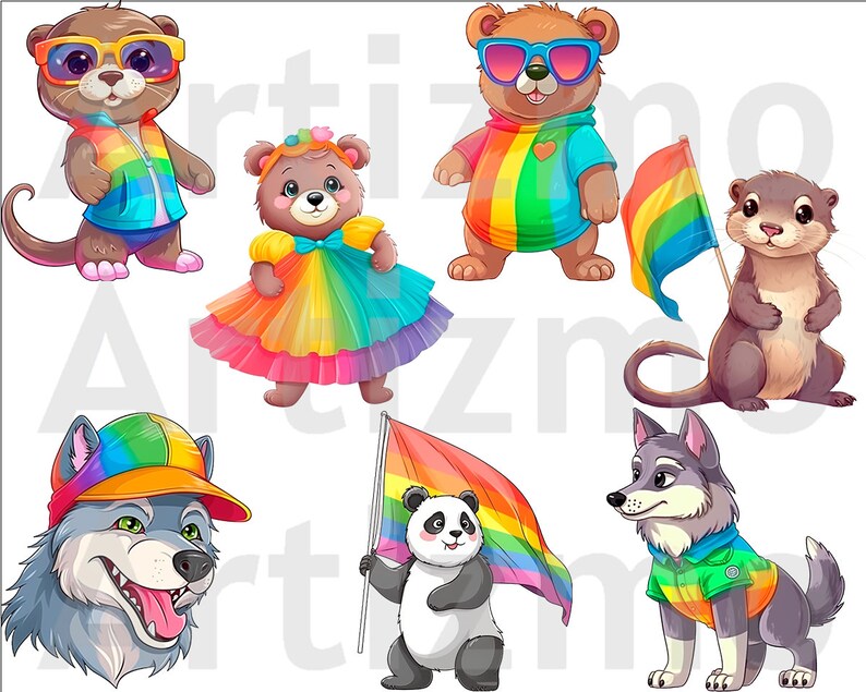 Pride Animal PNG & SVG Bundle Cartoon Clipart With - Etsy