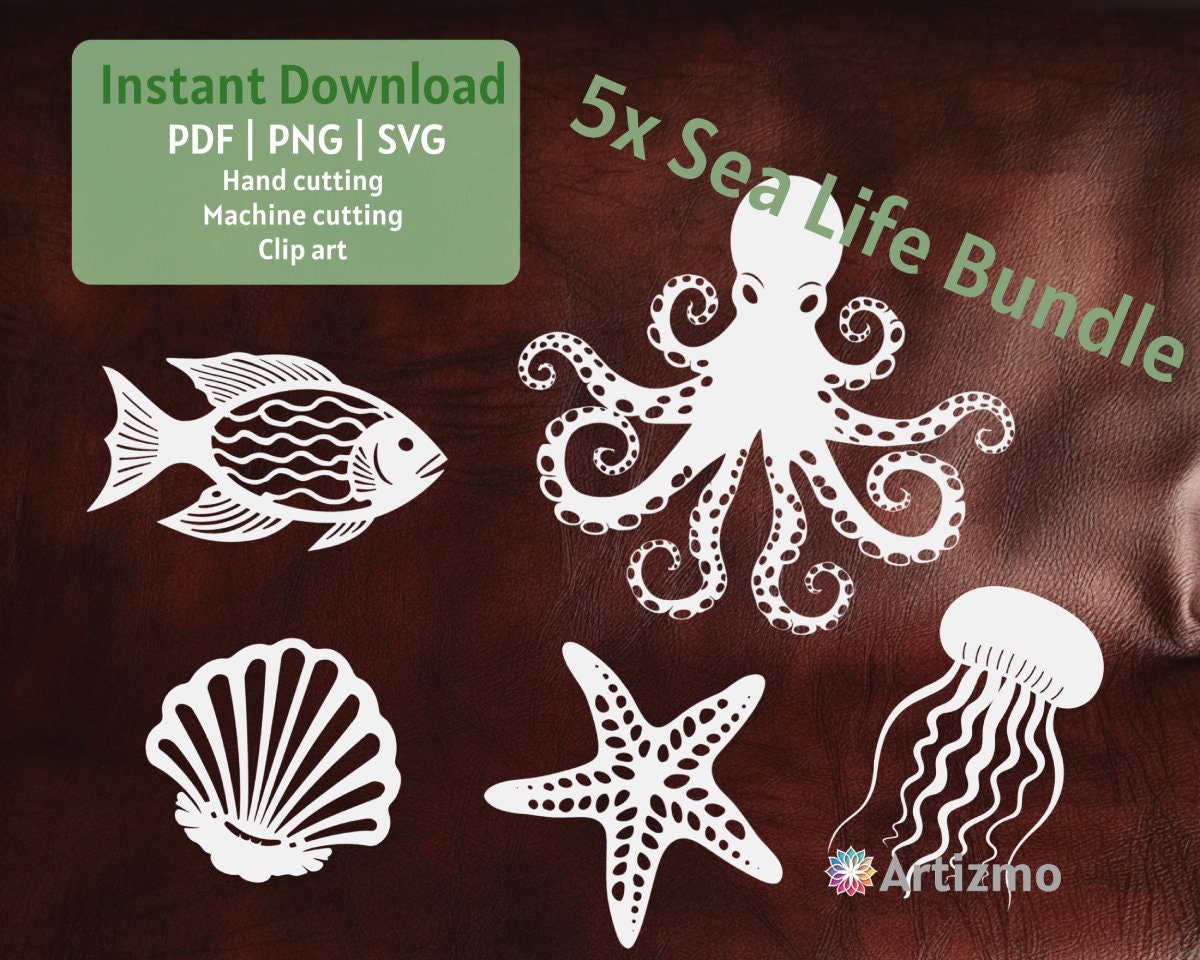 Sea Life Template Bundle | PDF and PNG for Hand Cutting | SVG for ...