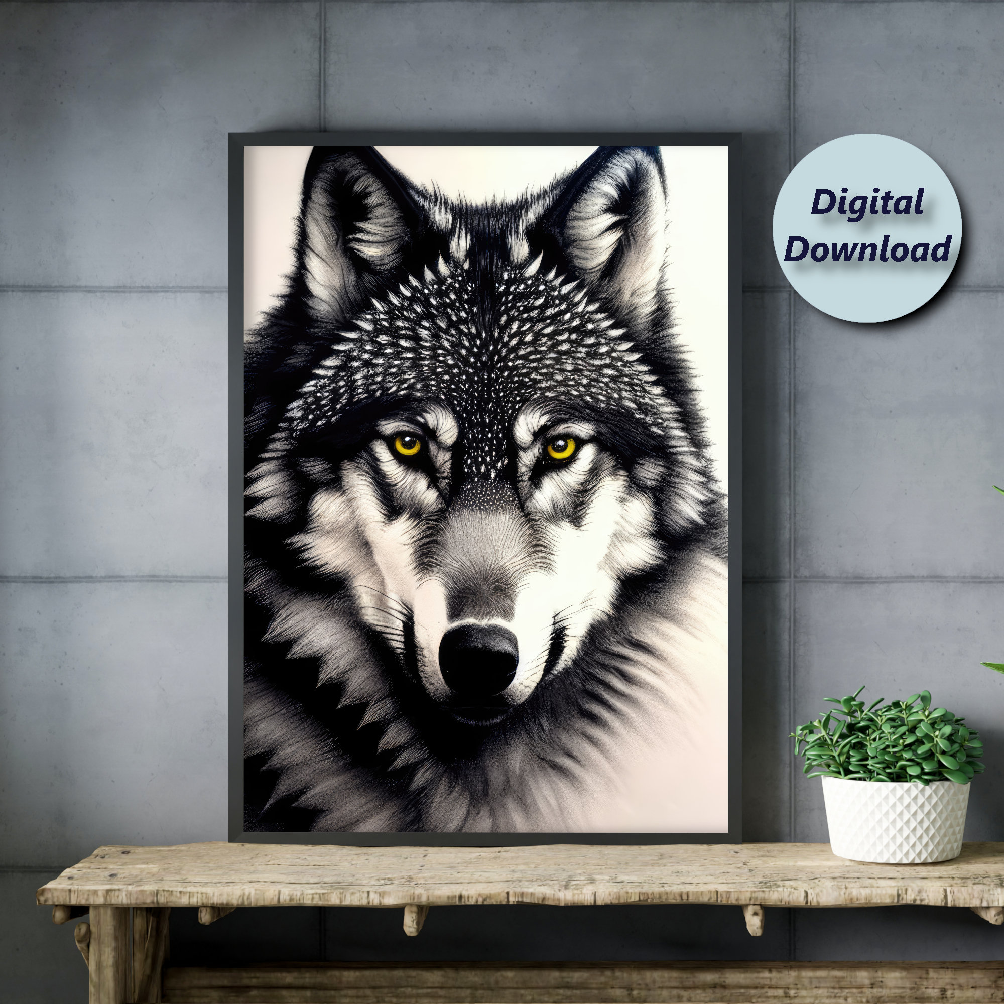 Wolf Wall Art Drawing Digital Download Art Print Wall Decor Charcoal ...