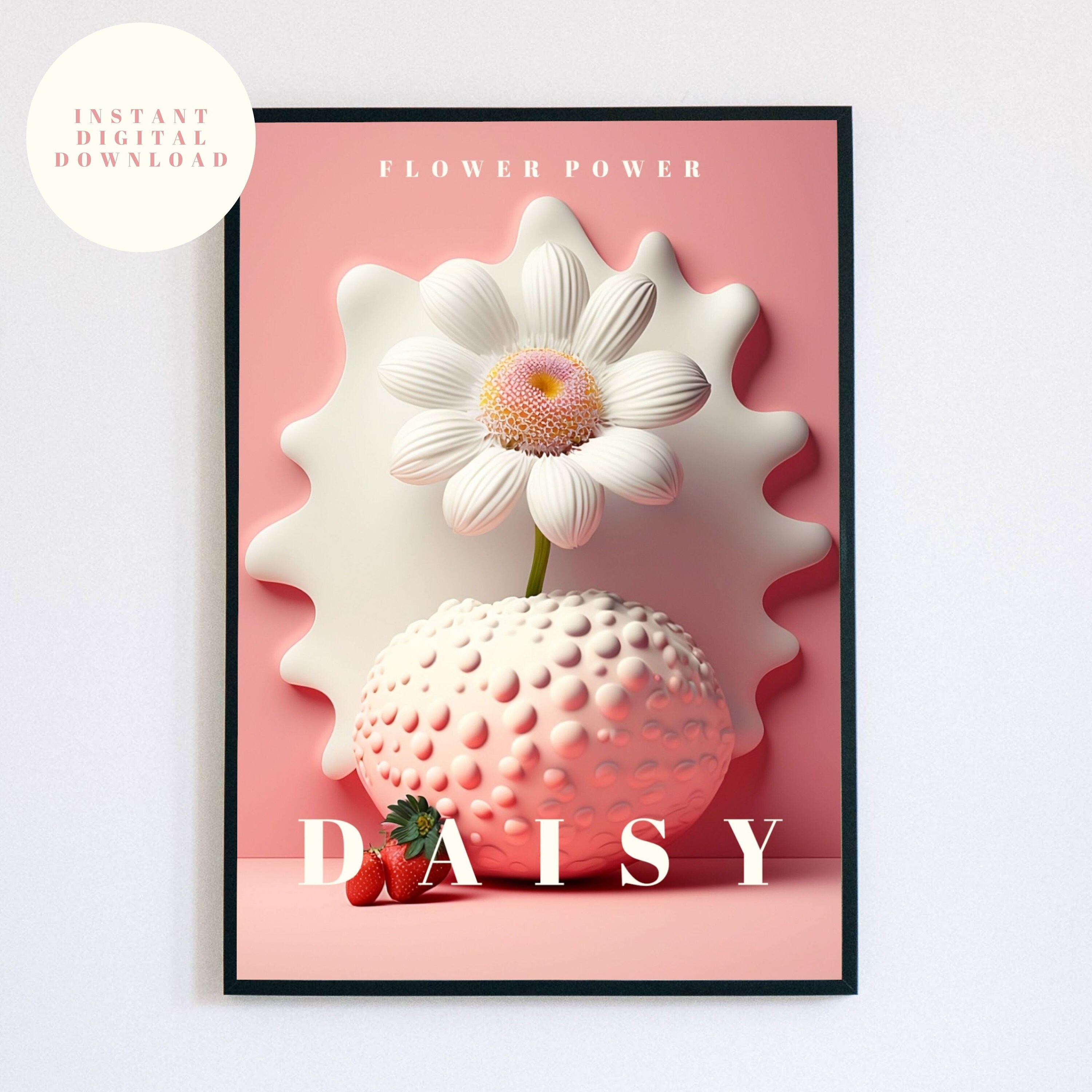 D7 DAISY Trendy Abstract Printable Danish Pastel Poster Pink Flower ...