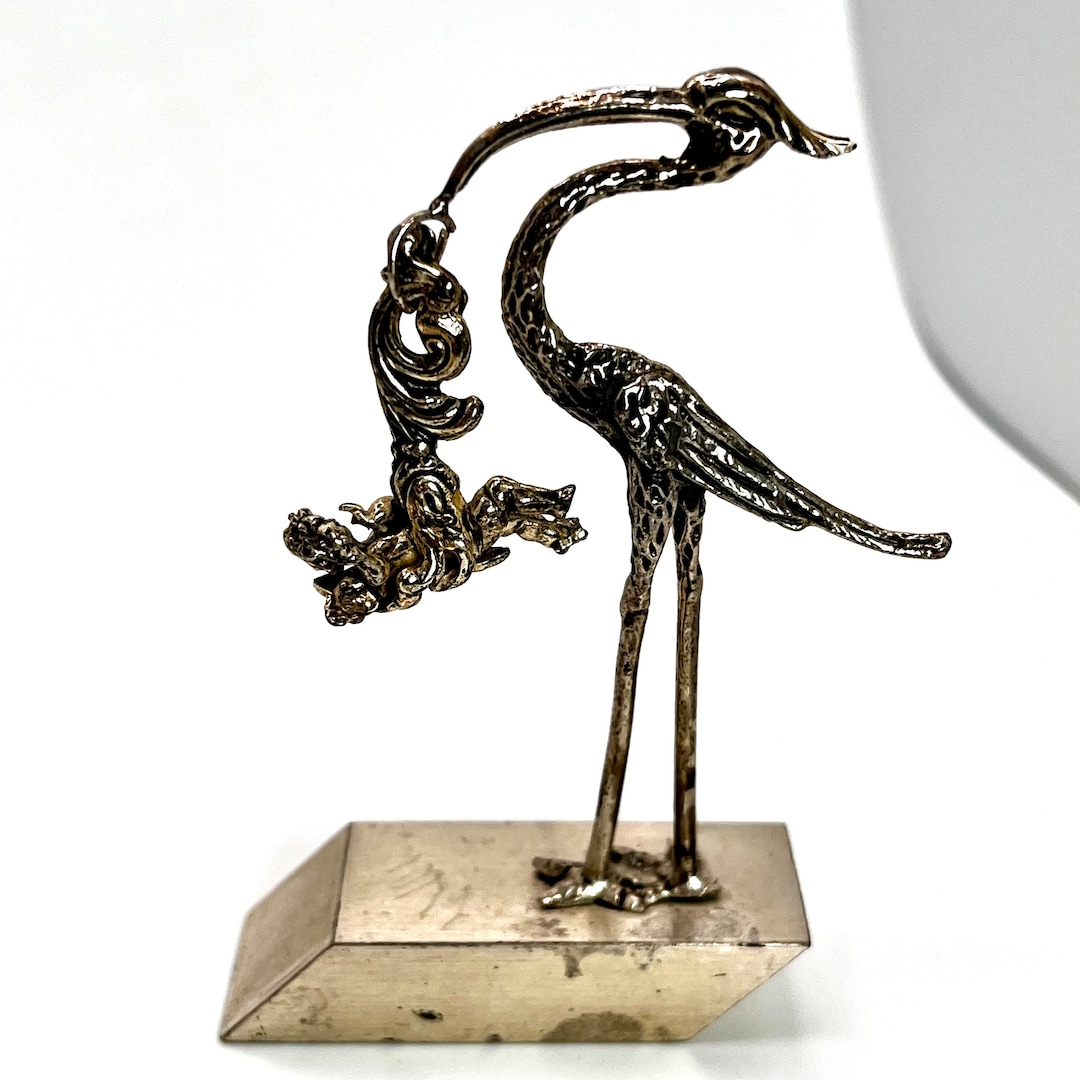 Italian Made OTCO Stork Holding Angel Baby in Blanket Silver Plated - Etsy
