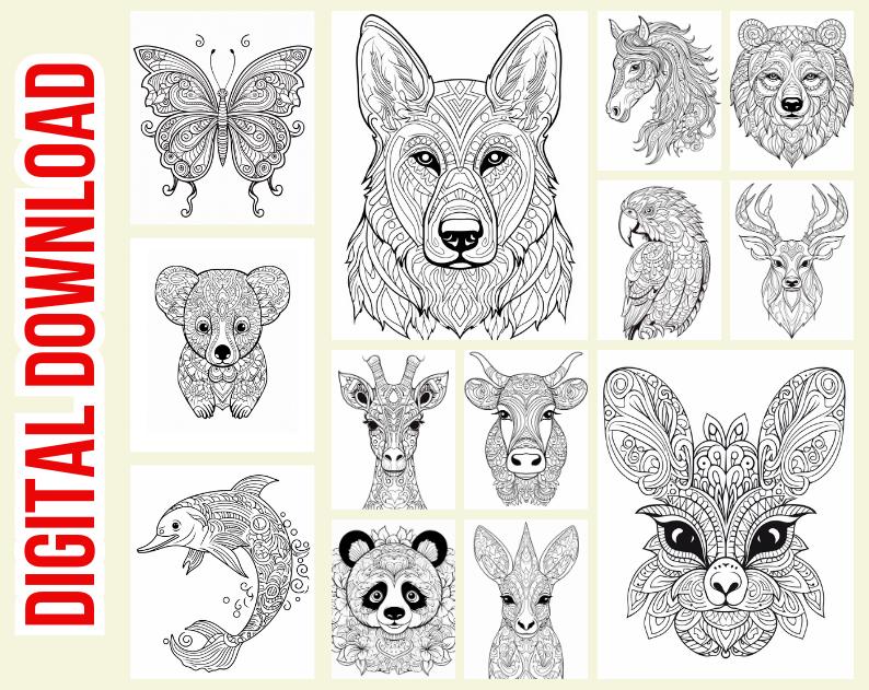 Animal Mandala Coloring Pages | 46-page Digital PDF for Adults and Kids ...
