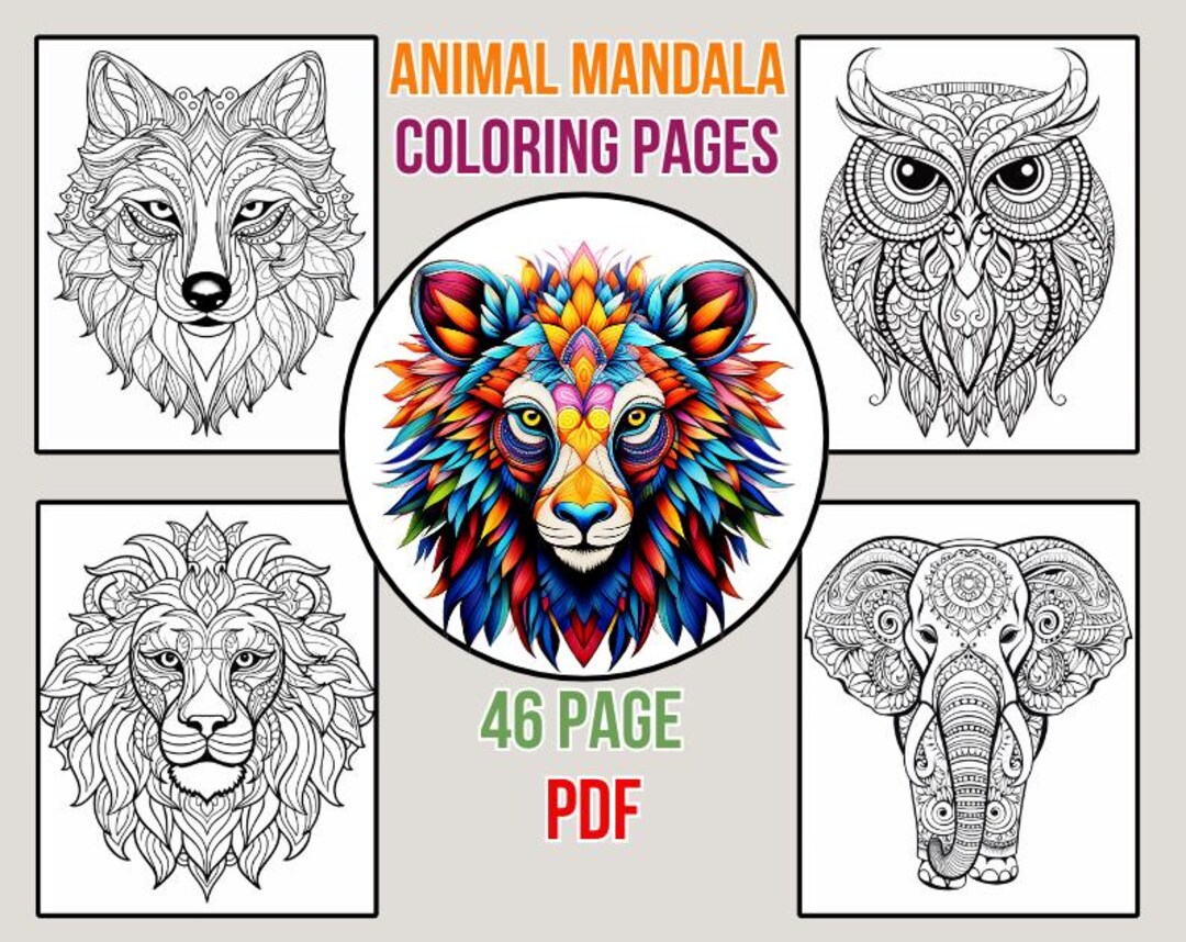 Animal Mandala Coloring Pages | 46-page Digital PDF for Adults and Kids ...