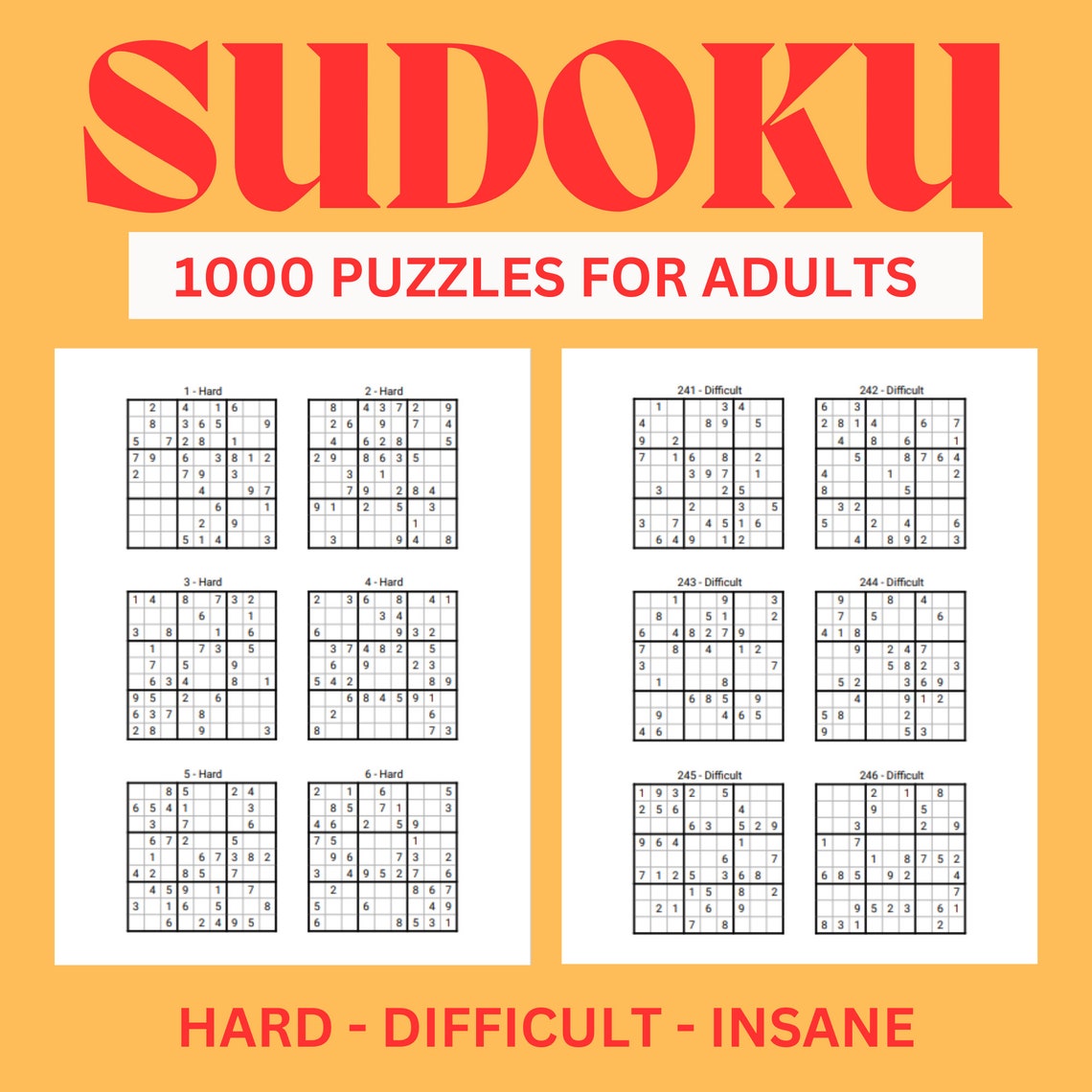 Sudoku - 1000 Puzzles for Adults - | 1000 Printable Sudoku Puzzles ...