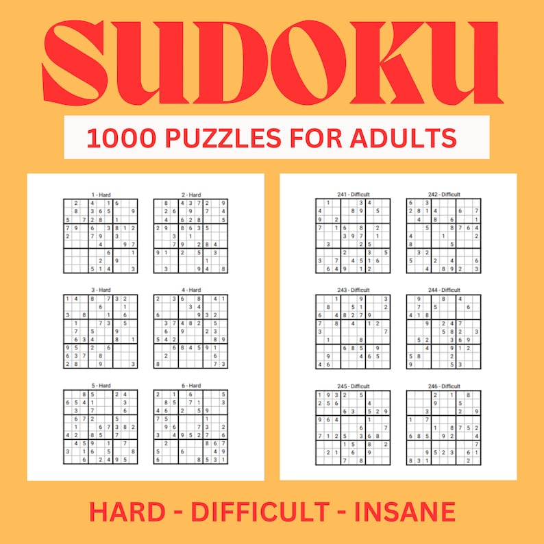 Sudoku - 1000 Puzzles for Adults - | 1000 Printable Sudoku Puzzles ...
