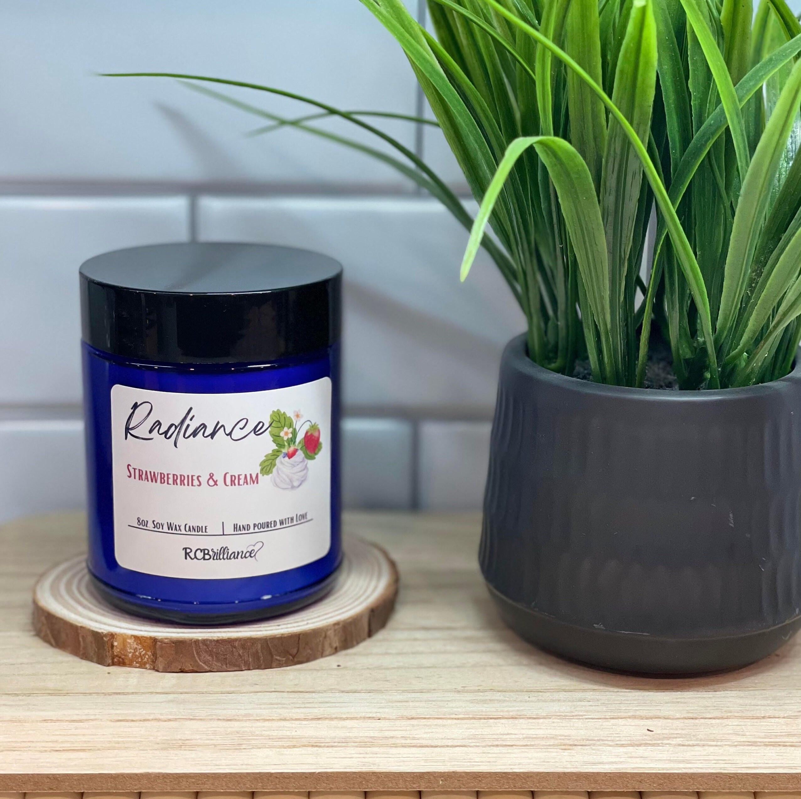 Strawberries & Cream Candle Soy Wax Candle Eco Friendly Candle Blue ...