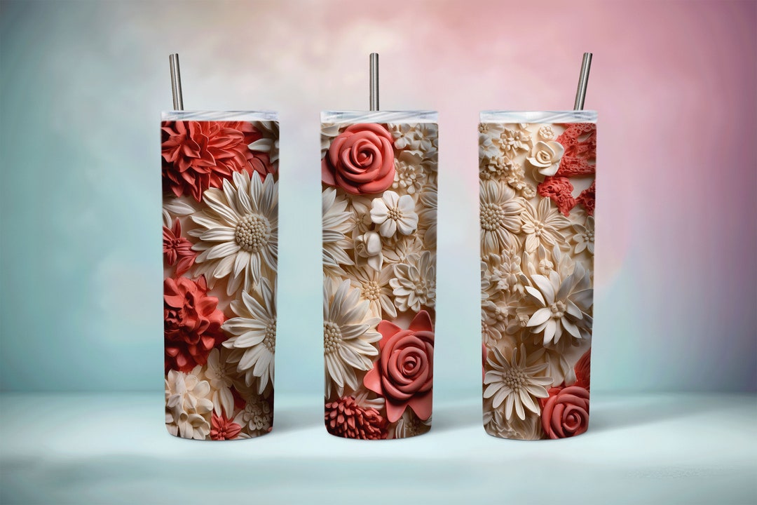 3d Daisies 20 Oz Skinny Tumbler Wrap Design Straight And Etsy