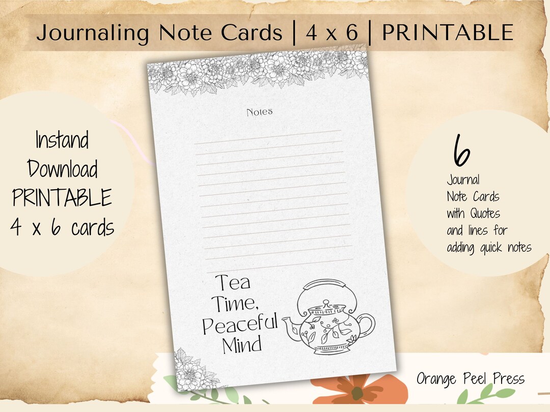 Teapots Journaling Note Cards4 X 6 Black and White Digital Printable - Etsy