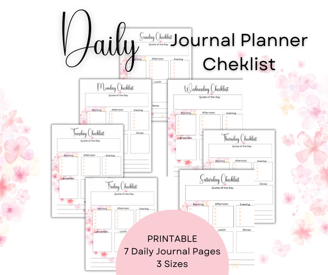 7 Daily Journal Planner Checklist | Daily Journal | Printable | 3 Sizes ...