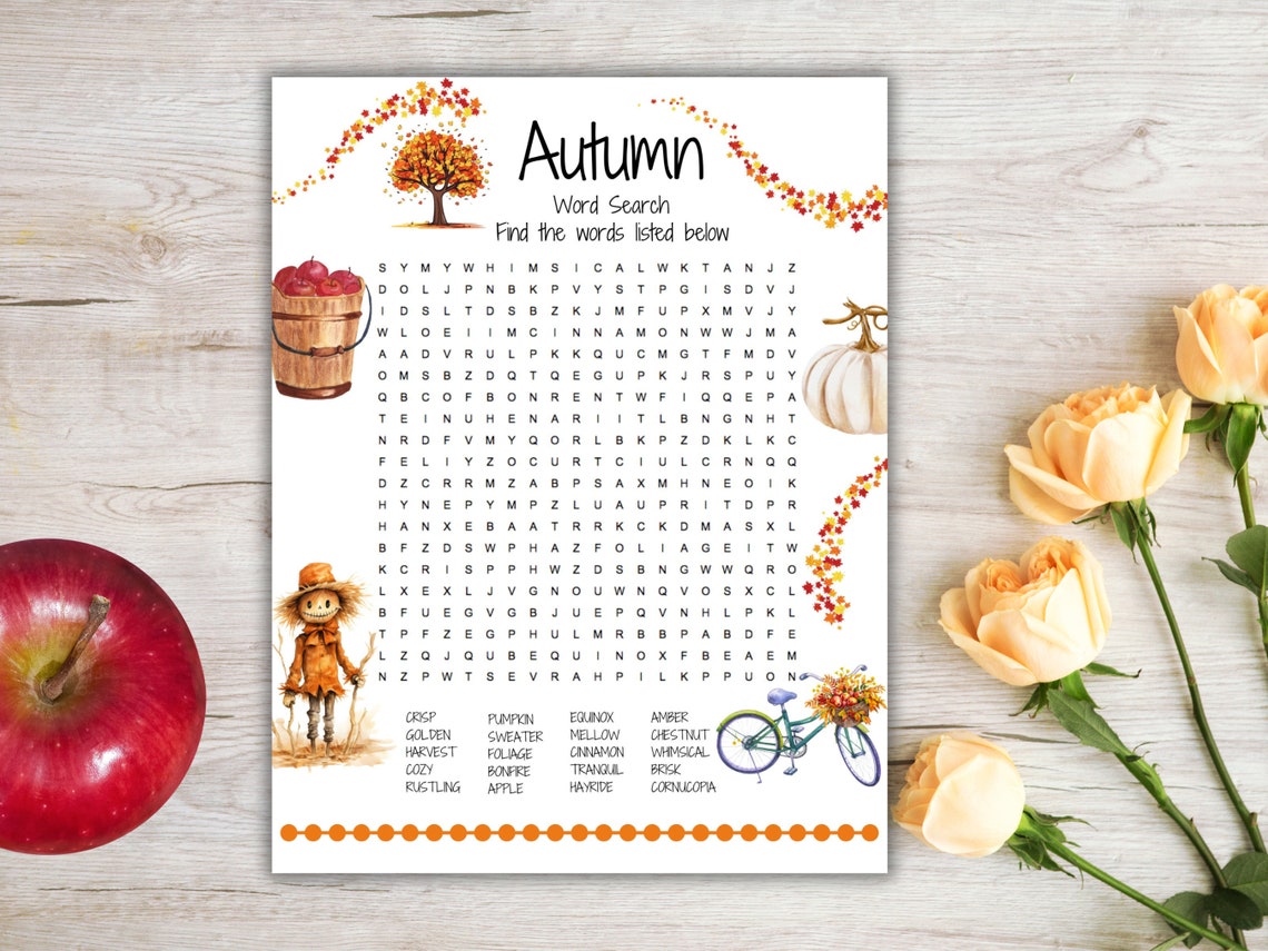 Autumn Word Search Puzzle Autumn Games Autumn Word Puzzle - Etsy