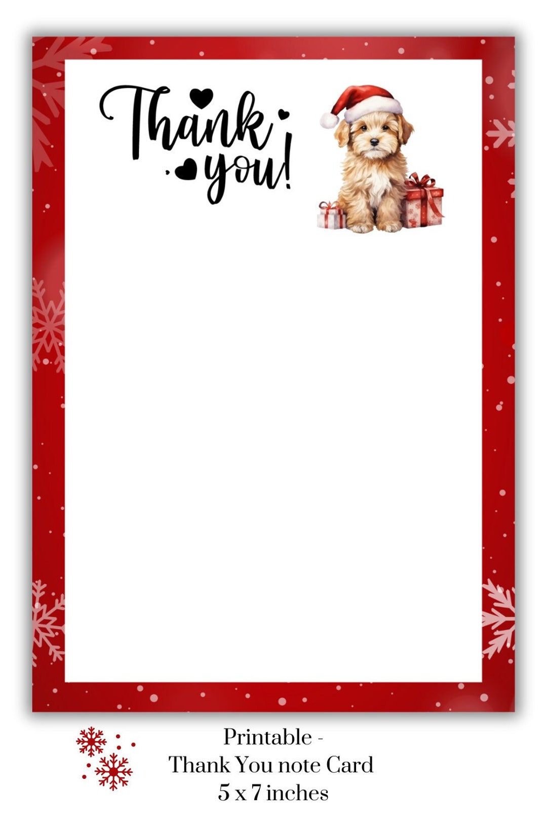 Christmas Thank You Note PRINTABLE Puppy Thank You Note Card - Etsy