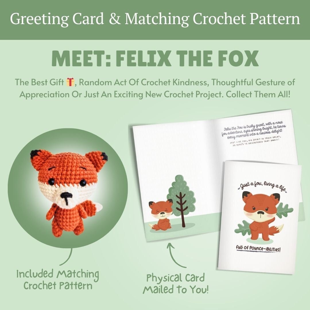 Felix the Fox Greeting Card & Fox Crochet Pattern and Video Tutorial ...
