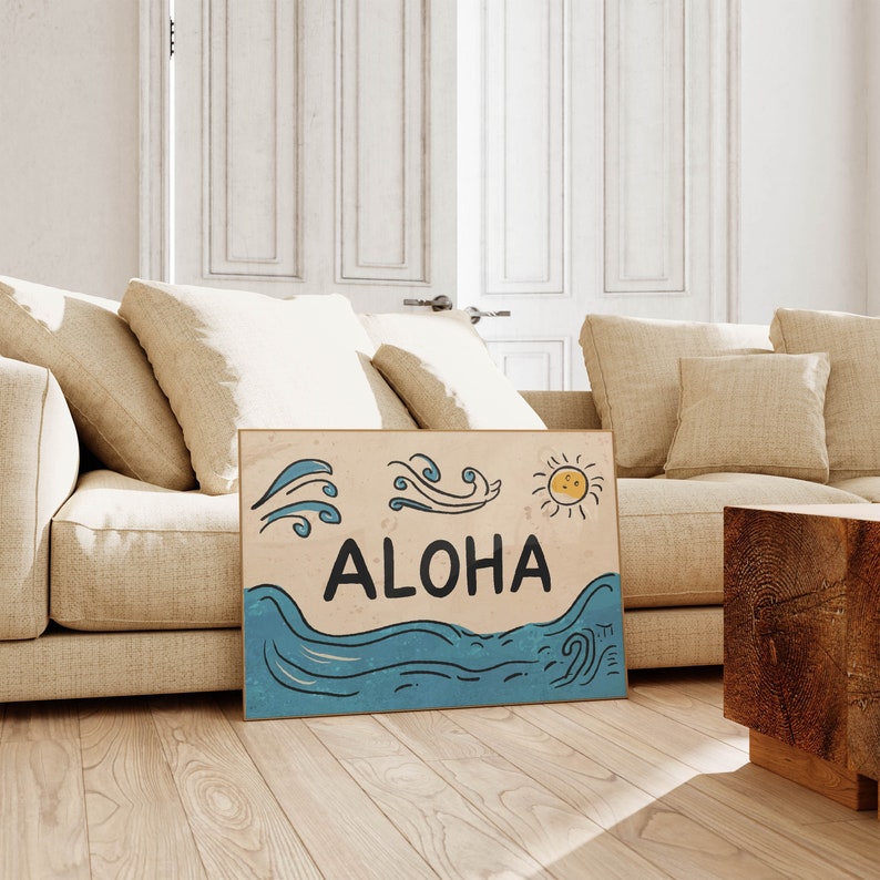 Aloha Beach Wall Art Hawaiian Home Decor Tropical Sun Waves Print Gift ...