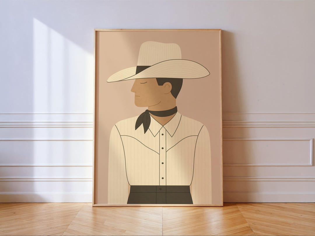 Quiet Cowboy Western Print— Minimal Southwestern Wall Art in Soft ...