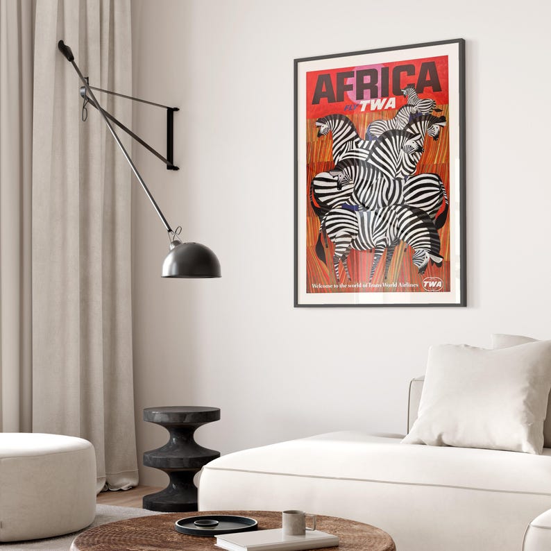 Vintage Africa Travel Poster Print Airline Zebra Poster, Retro Wall Art ...