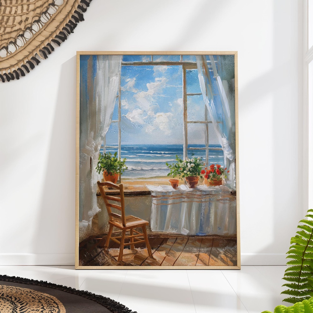 Beach View Open Window Art Print, Coastal Cottage Wall Decor - Etsy
