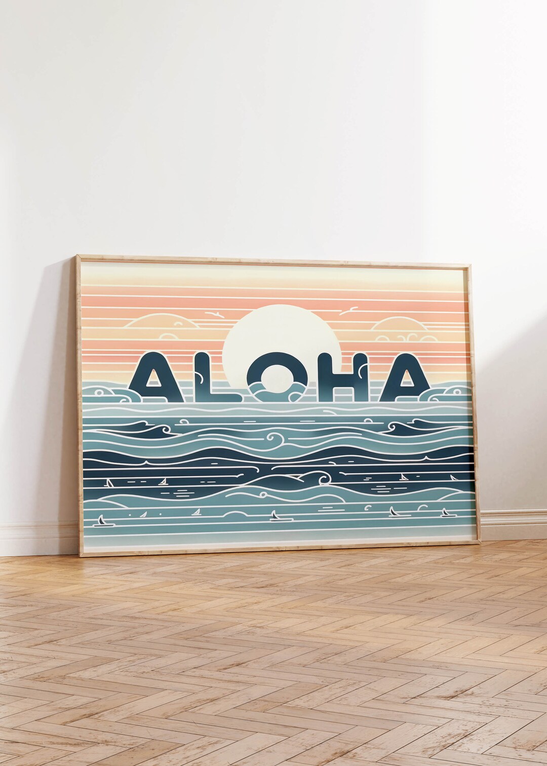 Aloha Waves and Sun Print Coastal Wall Art PRINTED & FRAMED - Etsy