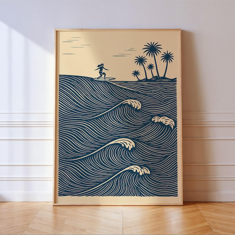 Surf Art Linocut Print - Etsy