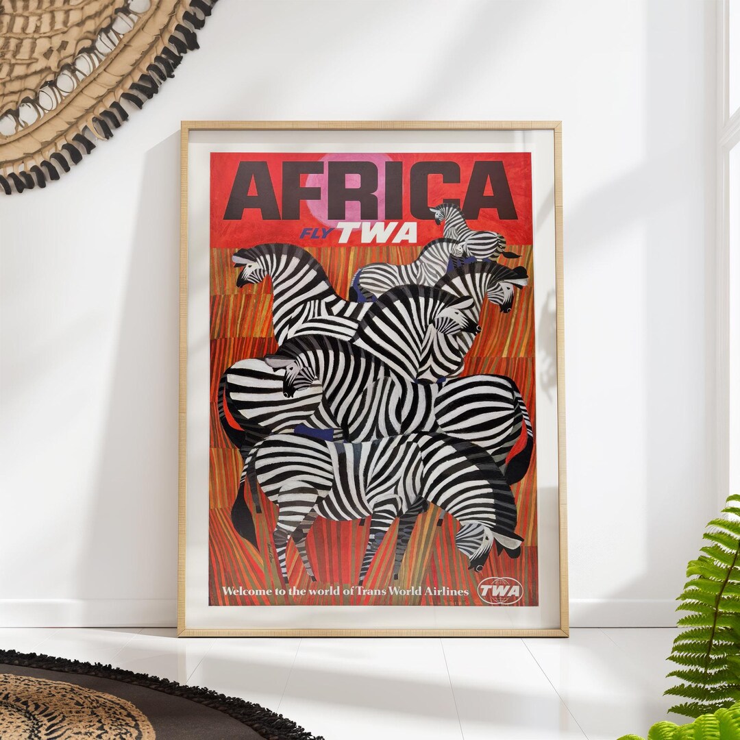 Vintage Africa Travel Poster Print Airline Zebra Poster, Retro Wall Art ...