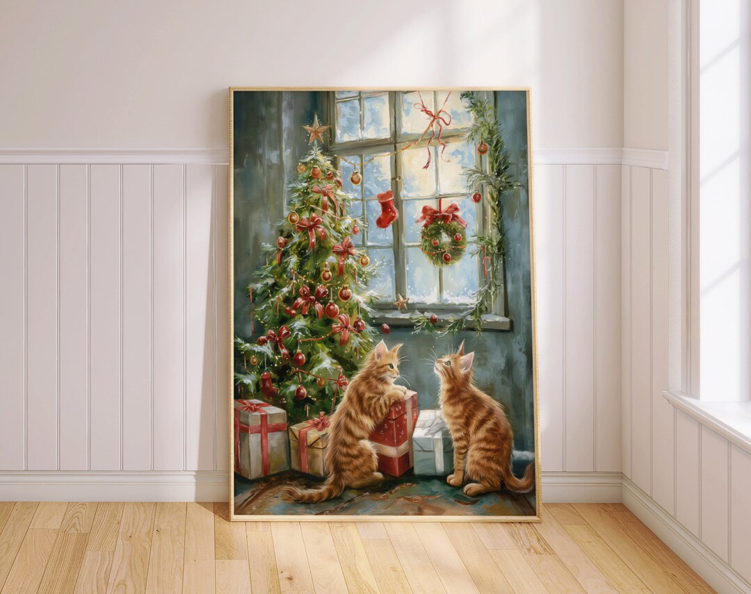 Cozy Christmas Cats Print - Festive Window Scene Wall Art PRINTED on ...