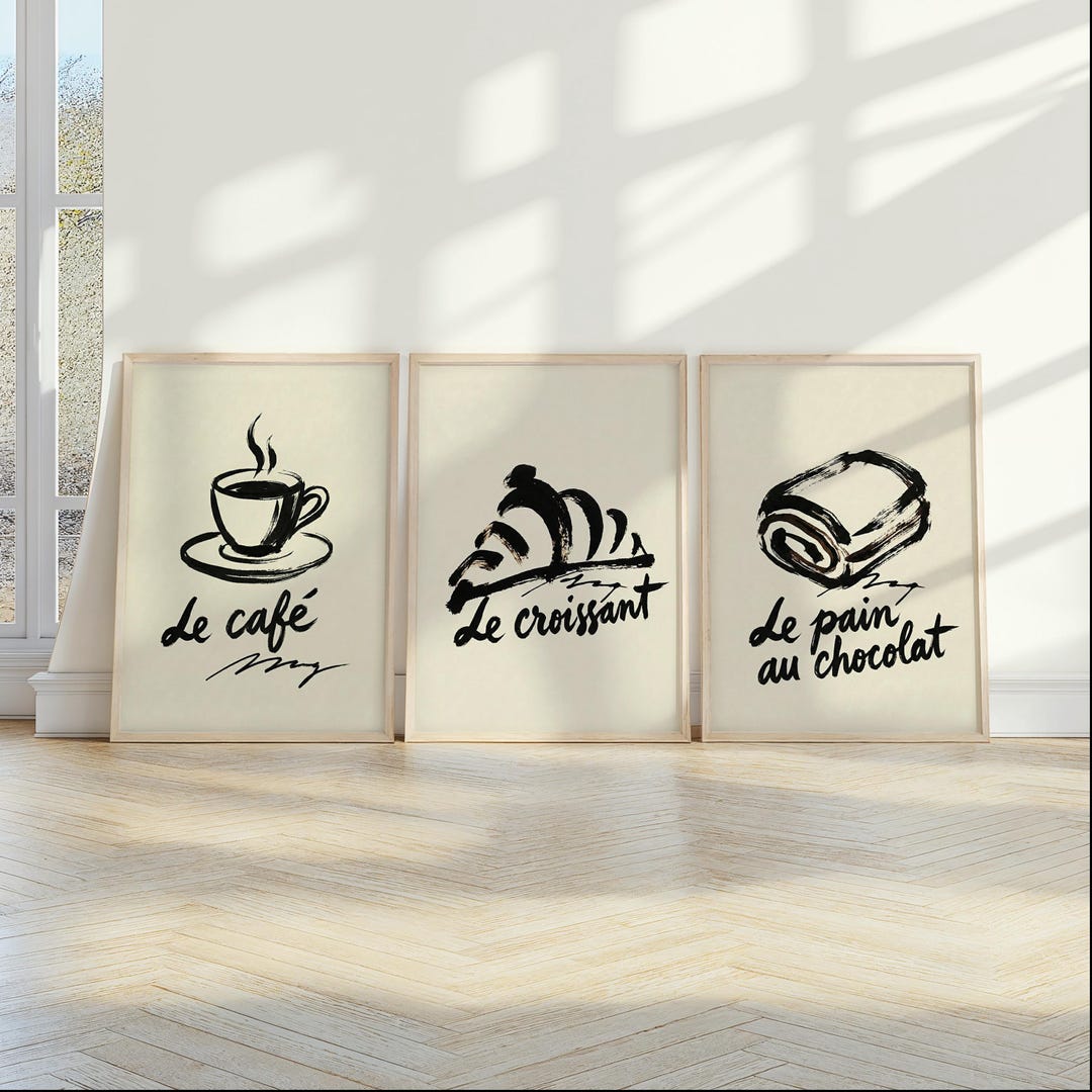 Set di 3 stampe da parete per cucina francese - Decorazione minimalista ...