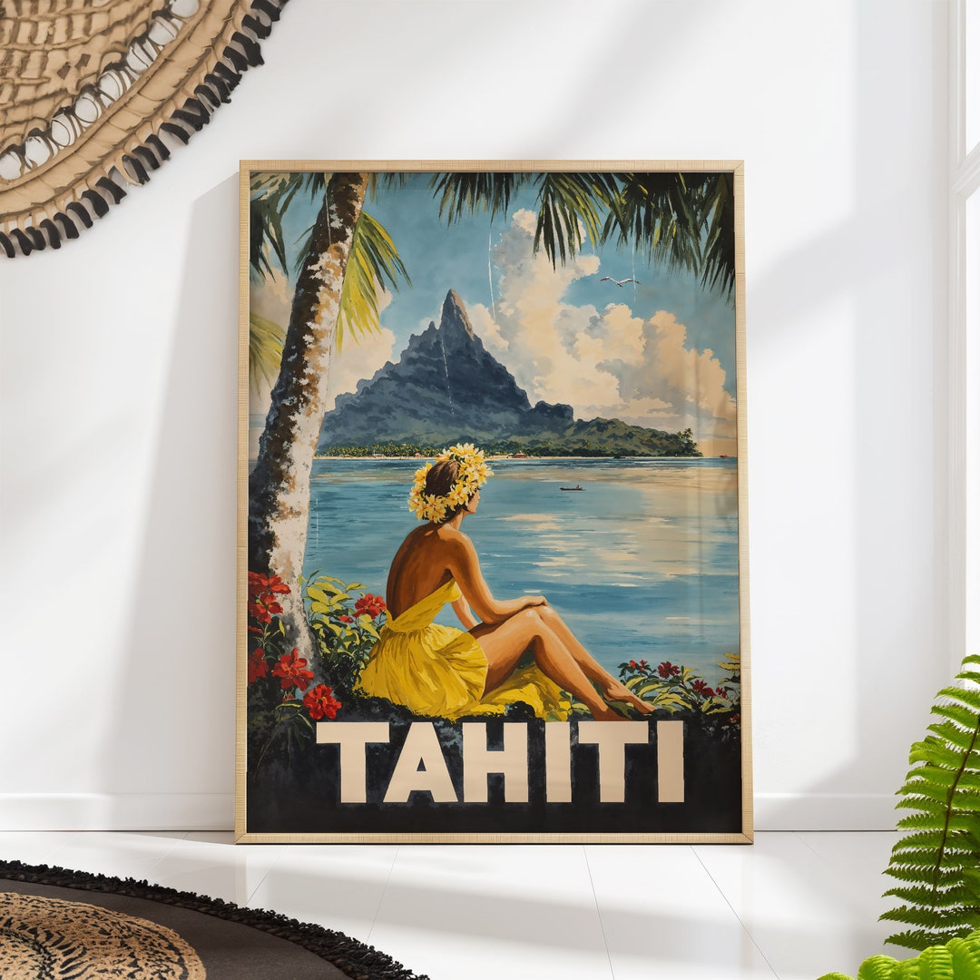 Tahiti Travel Poster, Vintage Tropical Island Wall Art, Retro South ...