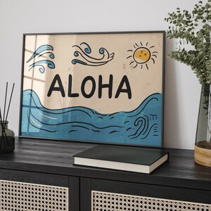 Aloha Beach Wall Art Hawaiian Home Decor Tropical Sun Waves Print Gift ...