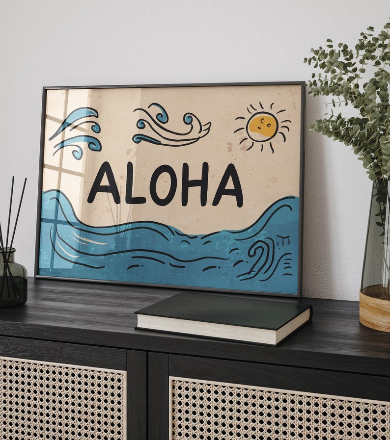 Aloha Beach Wall Art Hawaiian Home Decor Tropical Sun Waves Print Gift ...