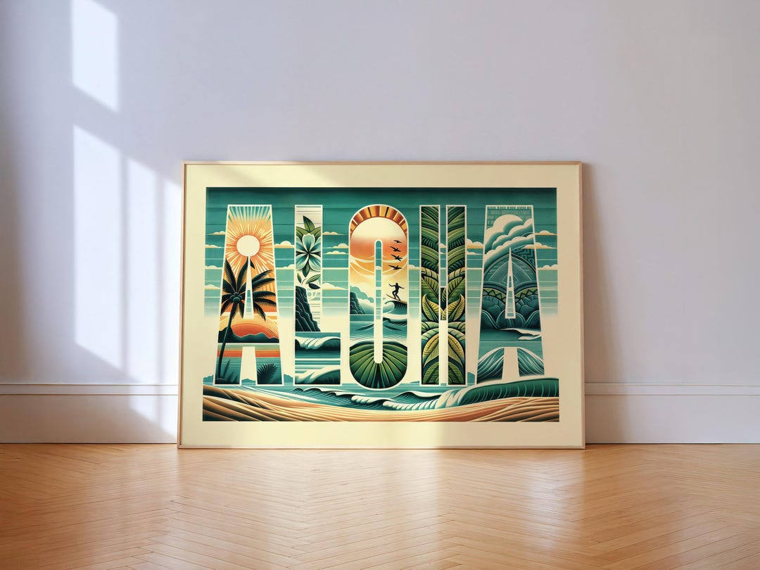 Aloha Print Surf Wall Art Typography Poster Coastal Decor PRINTED ...