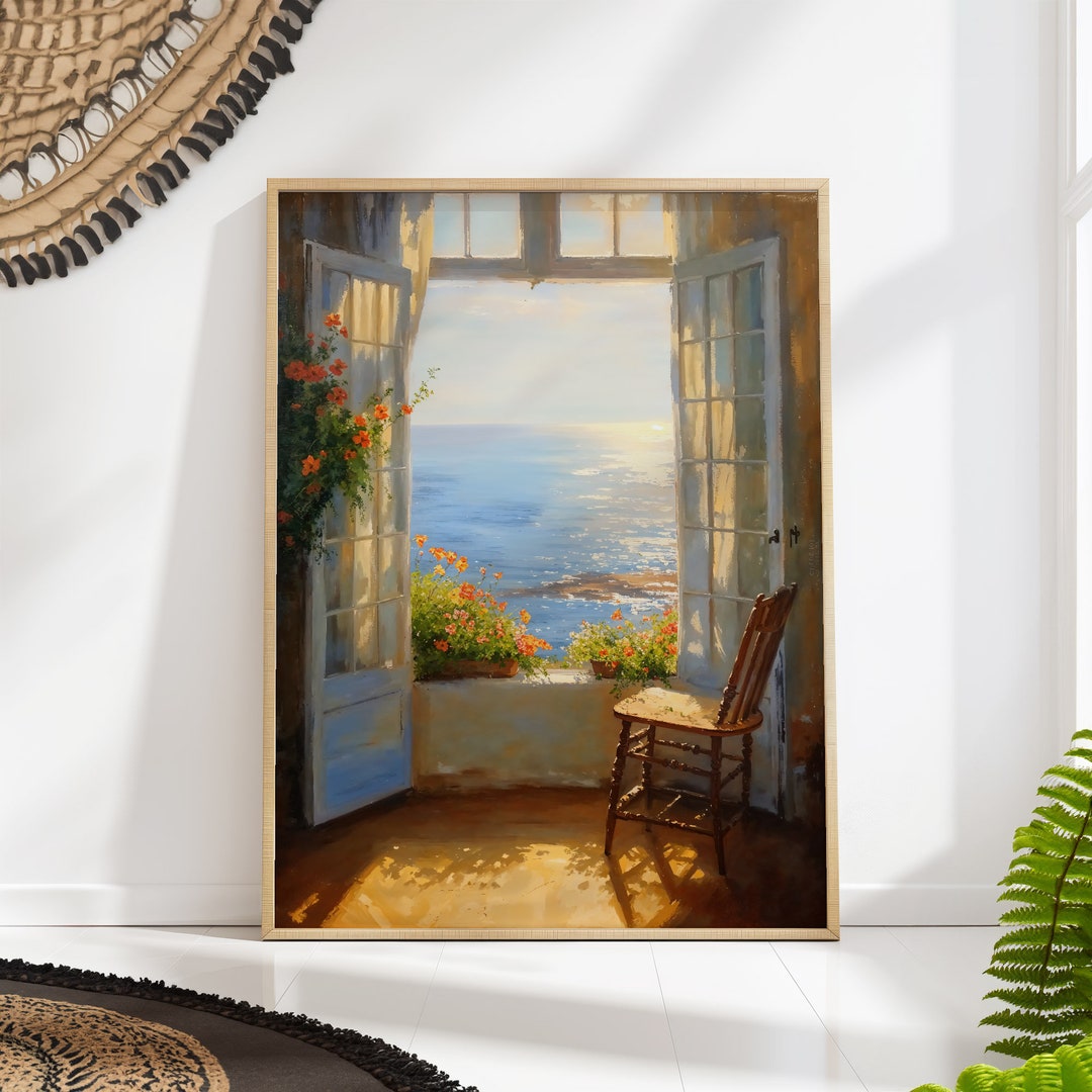 Coastal Window View Art Print Beach House Ocean Scene Wall Decor ...