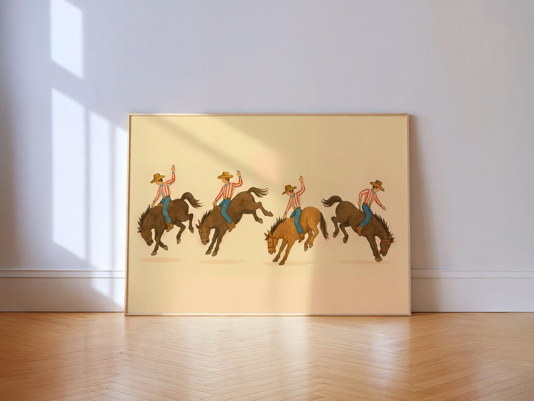 Bucking Broncos Wall Art Print, Cowboy Rodeo Line Dance Poster, Western ...