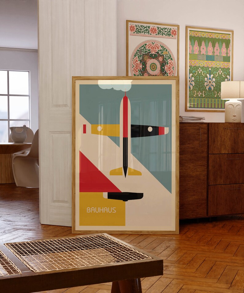 Bauhaus Airplane Poster, Mid-century Modern Plane Artwork, Kids Room ...