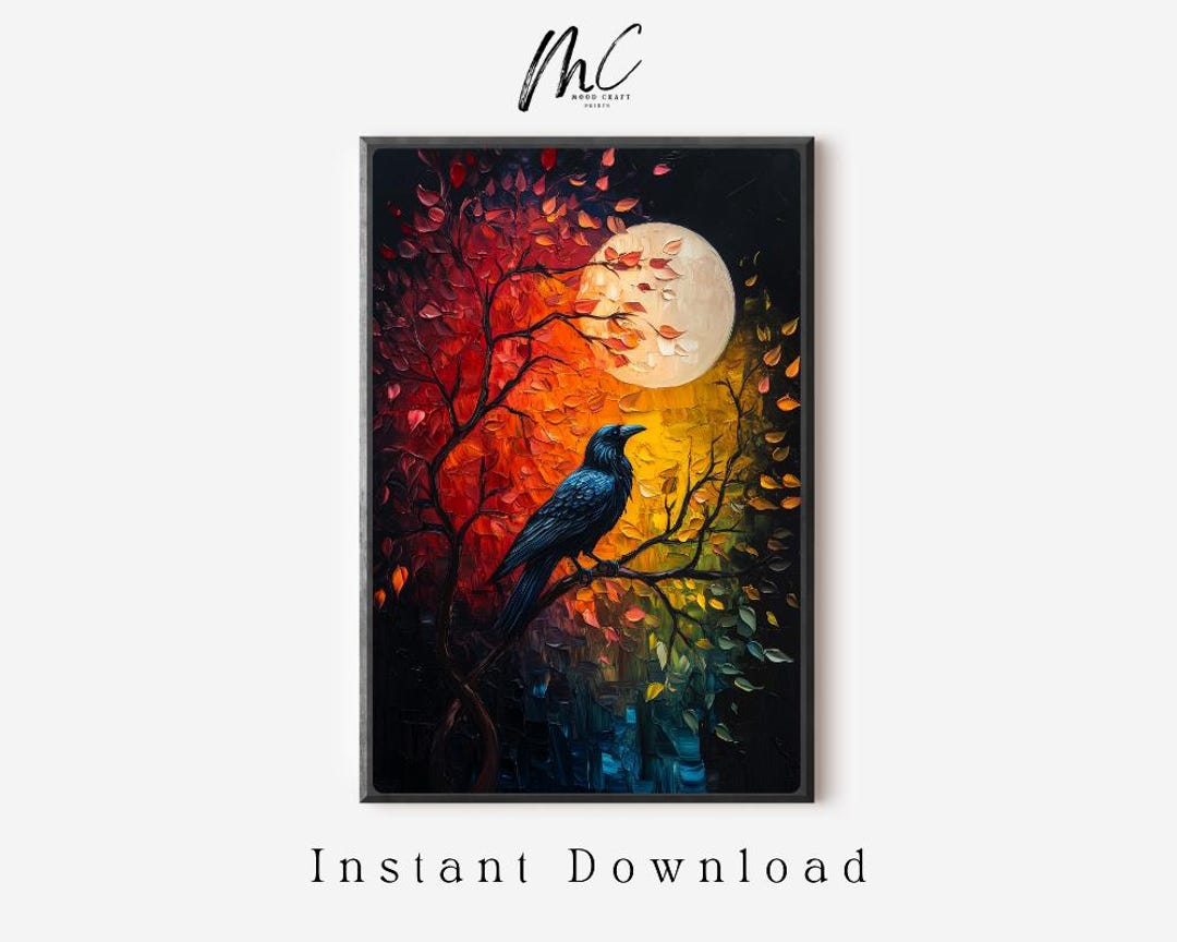 Colorful Raven Printable Wall Art – Whimsigoth, Digital Art Print ...