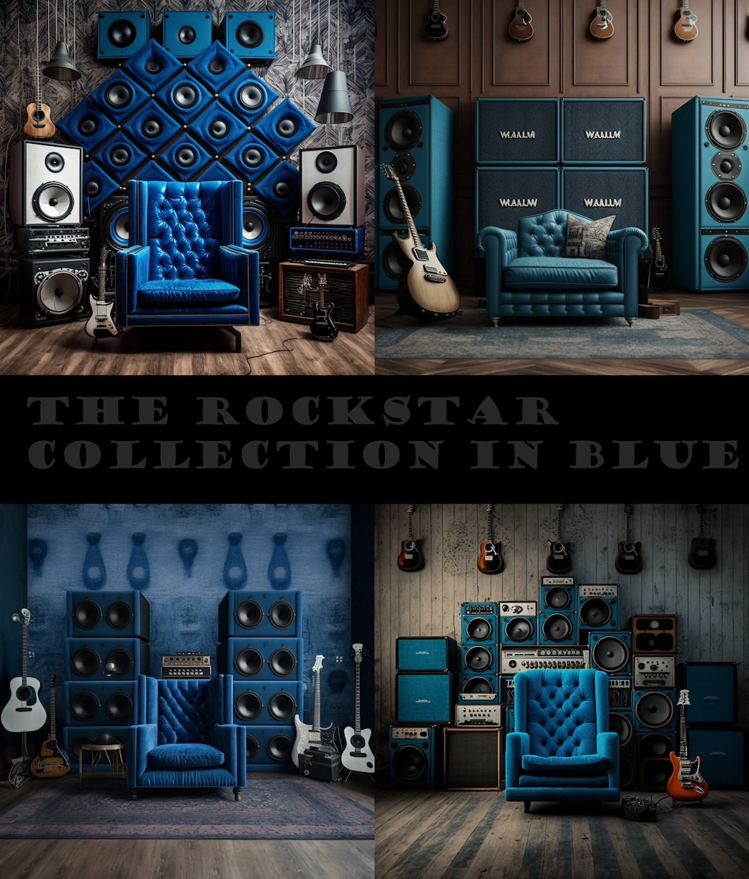 4 BLUE Rockstar Digital Backdrops, Digital Backgrounds, Senior ...