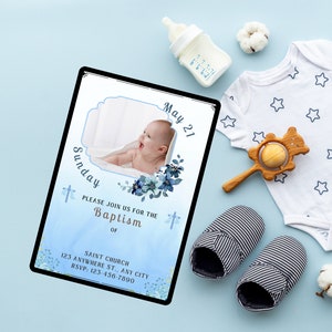 Blue Baby Shower Card, Personalized Photo Baby Shower Invite, Baby ...