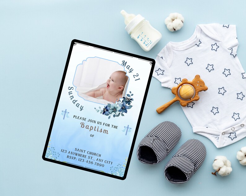 Blue Baby Shower Card, Personalized Photo Baby Shower Invite, Baby ...