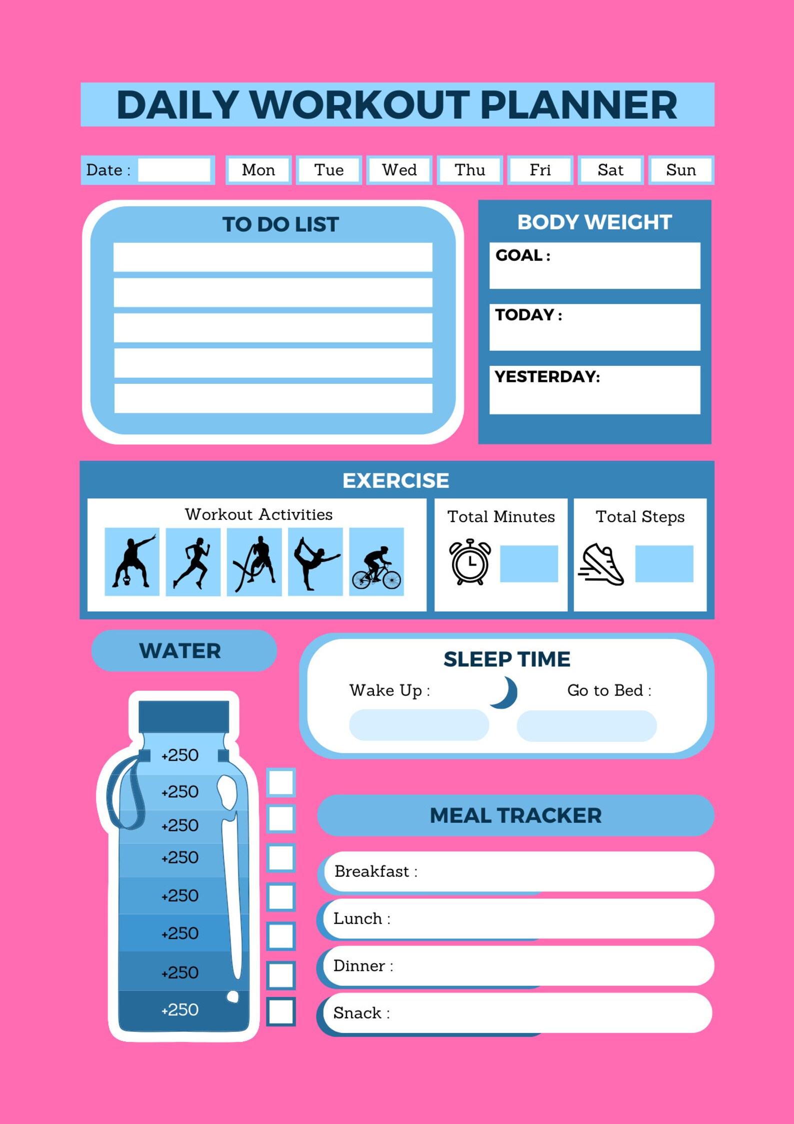 Fitness Tracker, Digital Workout Planner, Daily Exercise Tracker ...