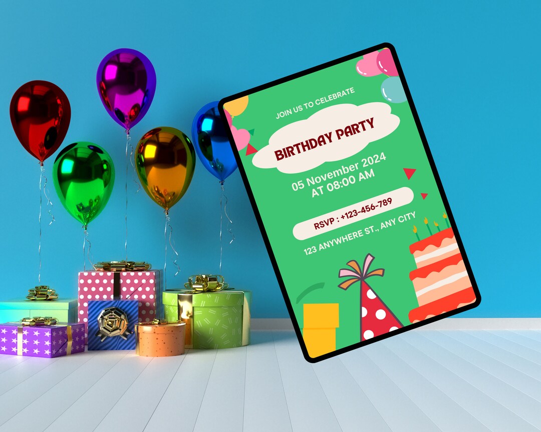 Modern Birthday Party Invitation Card - Etsy