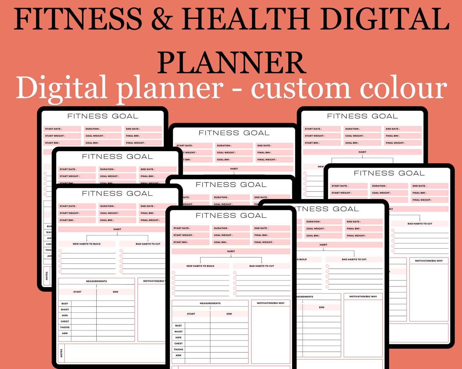 Fitness Goal Planner, Health Progress Tracker, Digital Goodnotes ...