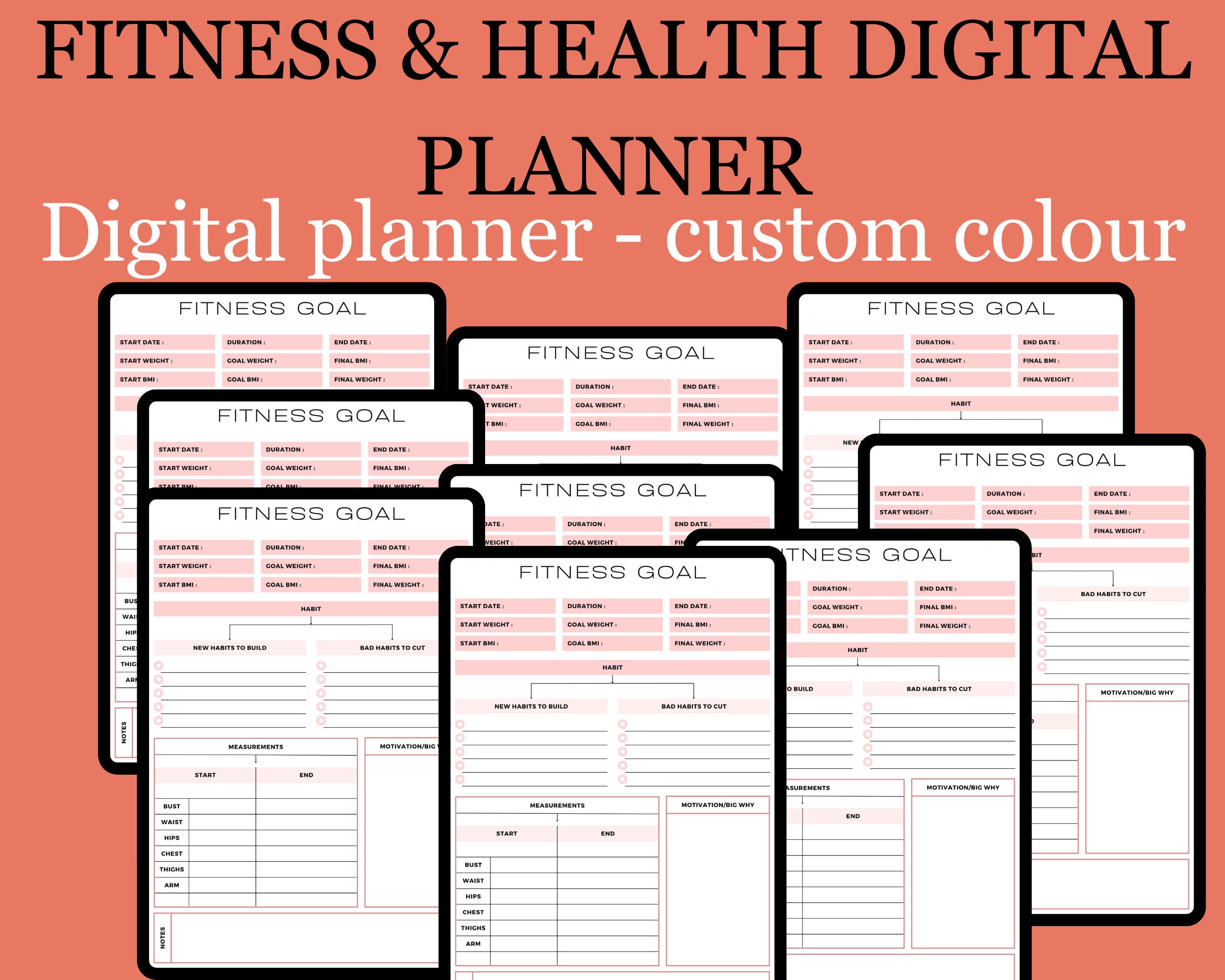 Fitness Goal Planner, Health Progress Tracker, Digital Goodnotes ...
