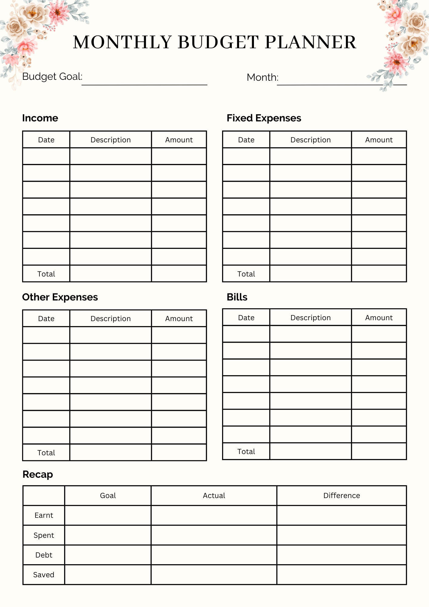Monthly Budget Planner Pdf, Financial Planner, Digital Budget Sheet ...