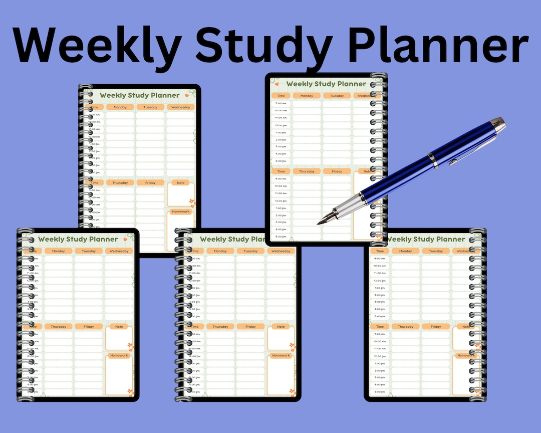 Weekly Study Planner, Digital Weekly Planner Pdf, Homework Planner for ...