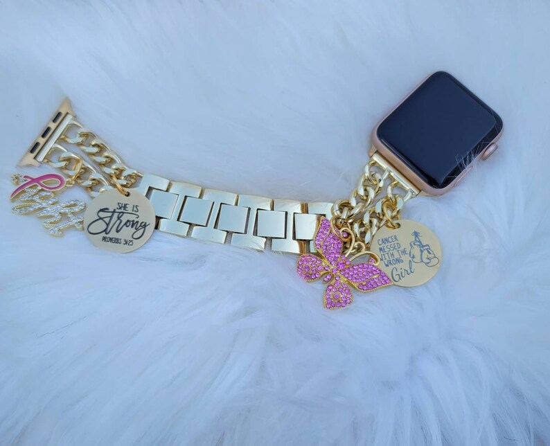 Cancer Awareness Gold Link Custim Fit Apple Watch Band With - Etsy