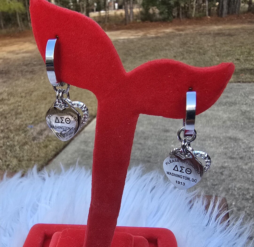 Delta Dangling Dual Heart Hoop Earrings - DST Earrings - Delta Sigma ...