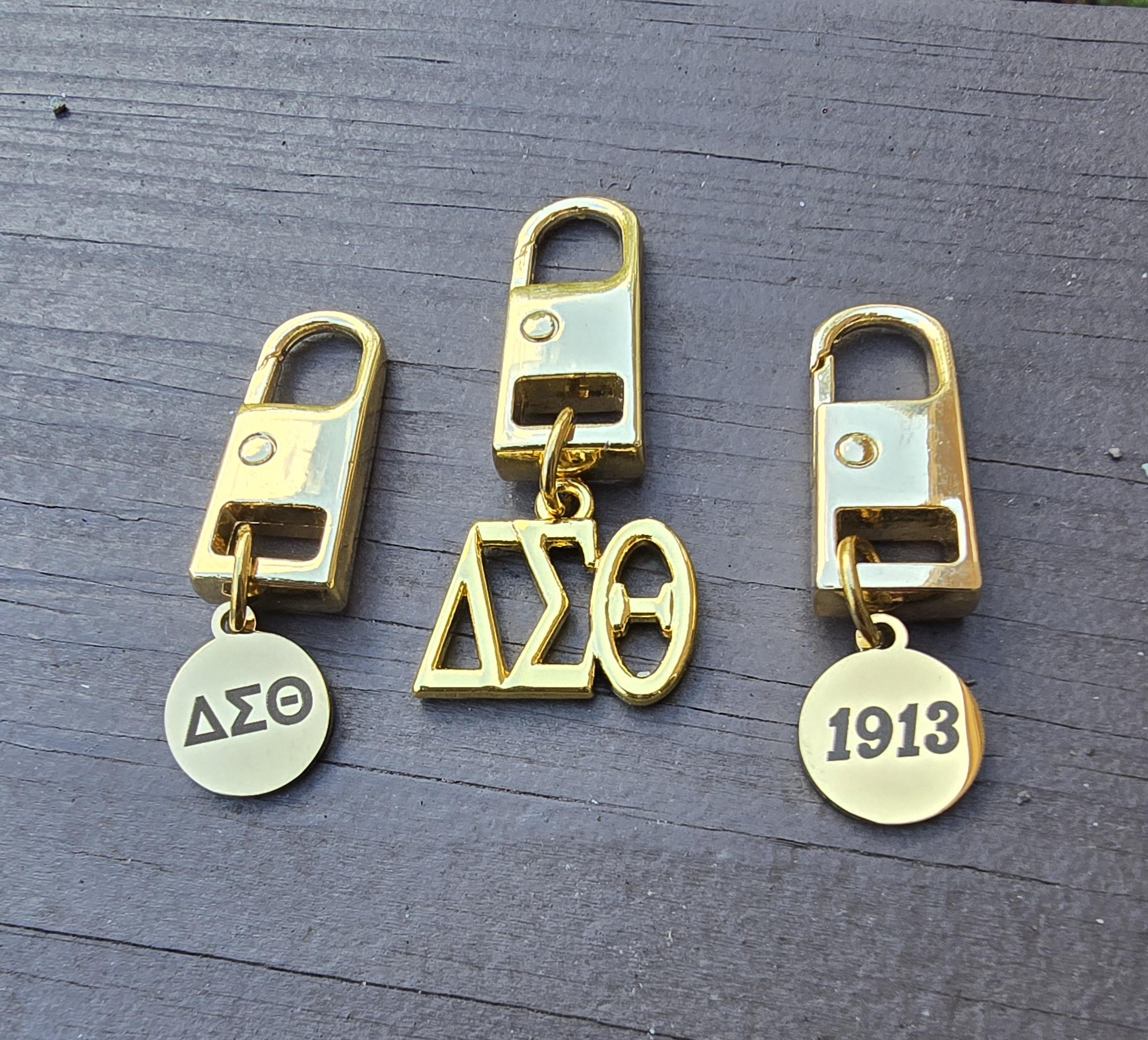 Delta Sigma Theta Greek Letter Zipper Pull Sets, Zipper Charm, Bag Tags ...