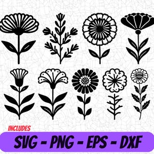 Floral SVG Bundle | Wildflower Clipart In, PNG, EPS, Dxf | Flower Cut ...