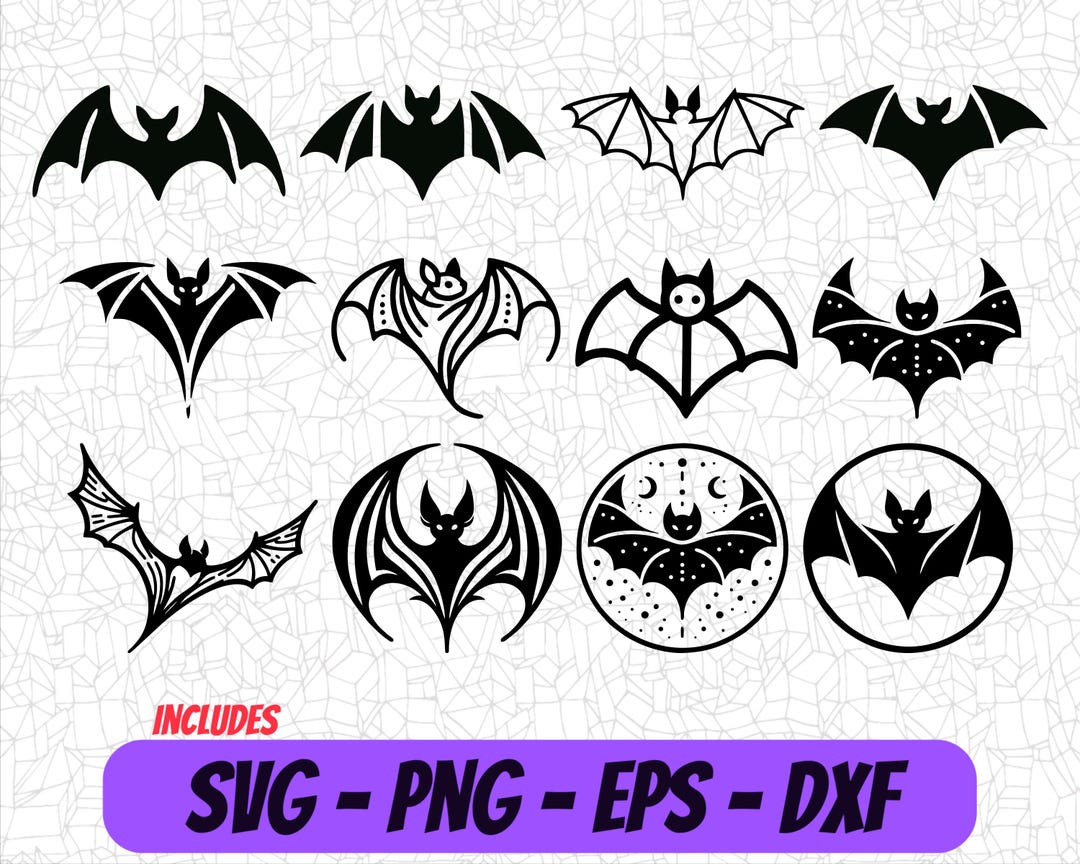 Bat SVG Bundle Spooky Bat Clipart PNG Halloween Bat Silhouettes Eps ...