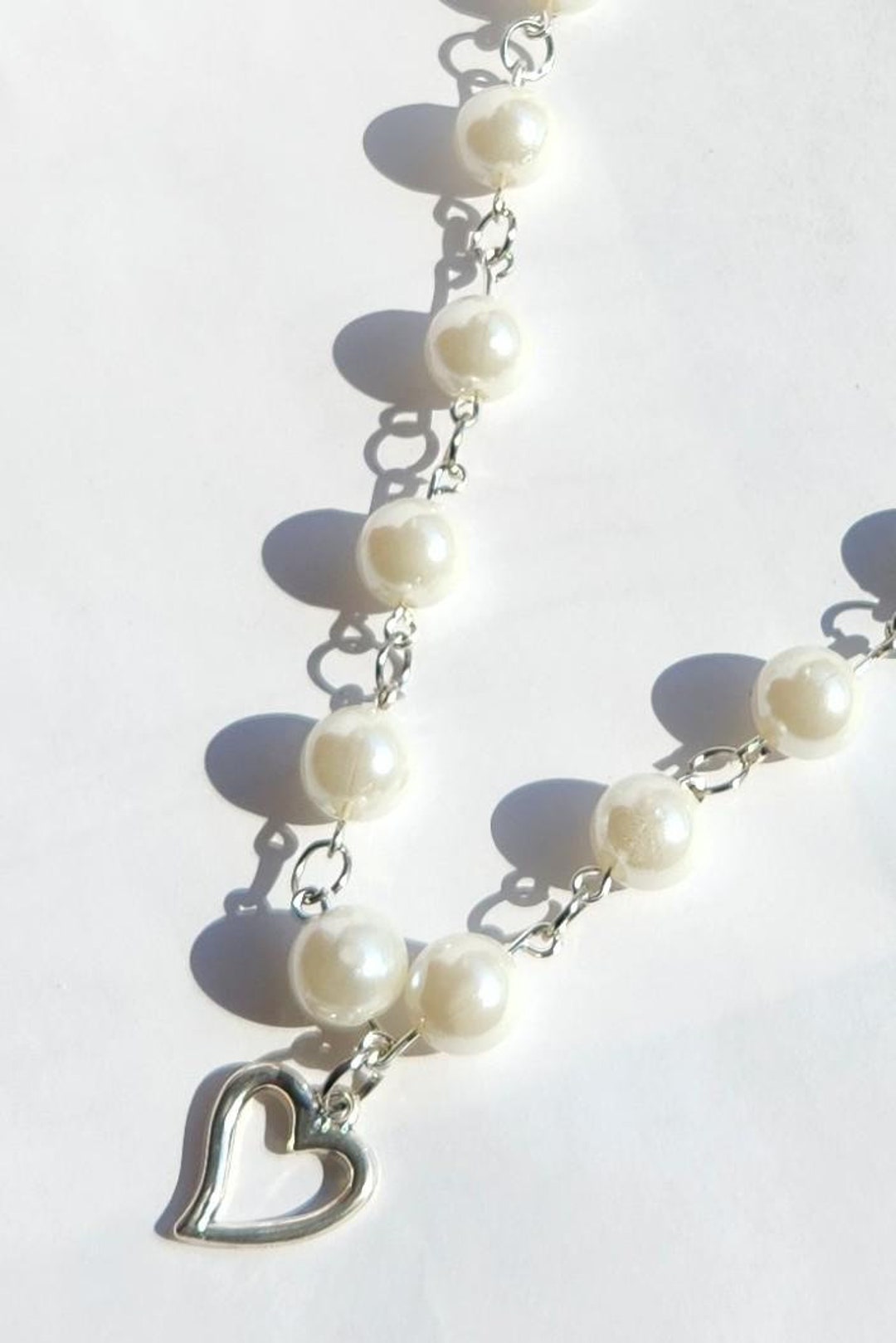 Chained Pearl Necklace With Heart Charm| Girly | Gift | Disability ...