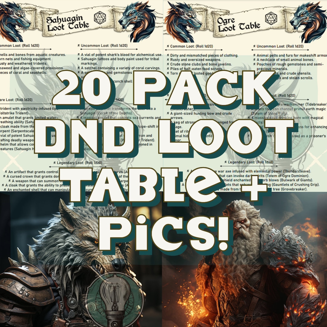 Comprehensive 20-pack of Unique Dungeons and Dragons Loot Tables for ...